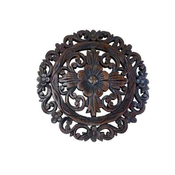 Handmade | Accents | Handmade Solid Wood Intricate Floral Scroll Round ...
